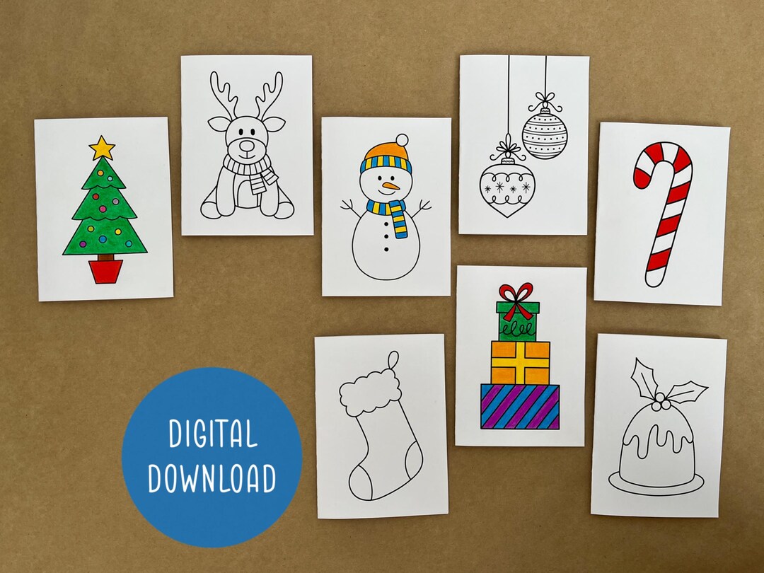 Printable Colouring in Christmas Cards | Digital Download | 8 Cute ...