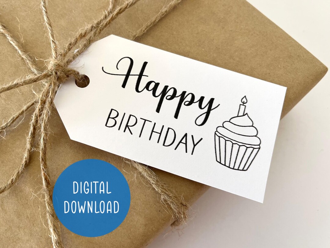 Printable Happy Birthday Gift Tag | Digital Download | Cute Cupcake ...