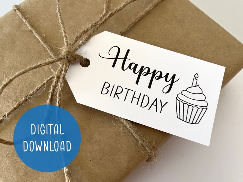 Printable Happy Birthday Gift Tag Digital Download Cute Cupcake Design ...