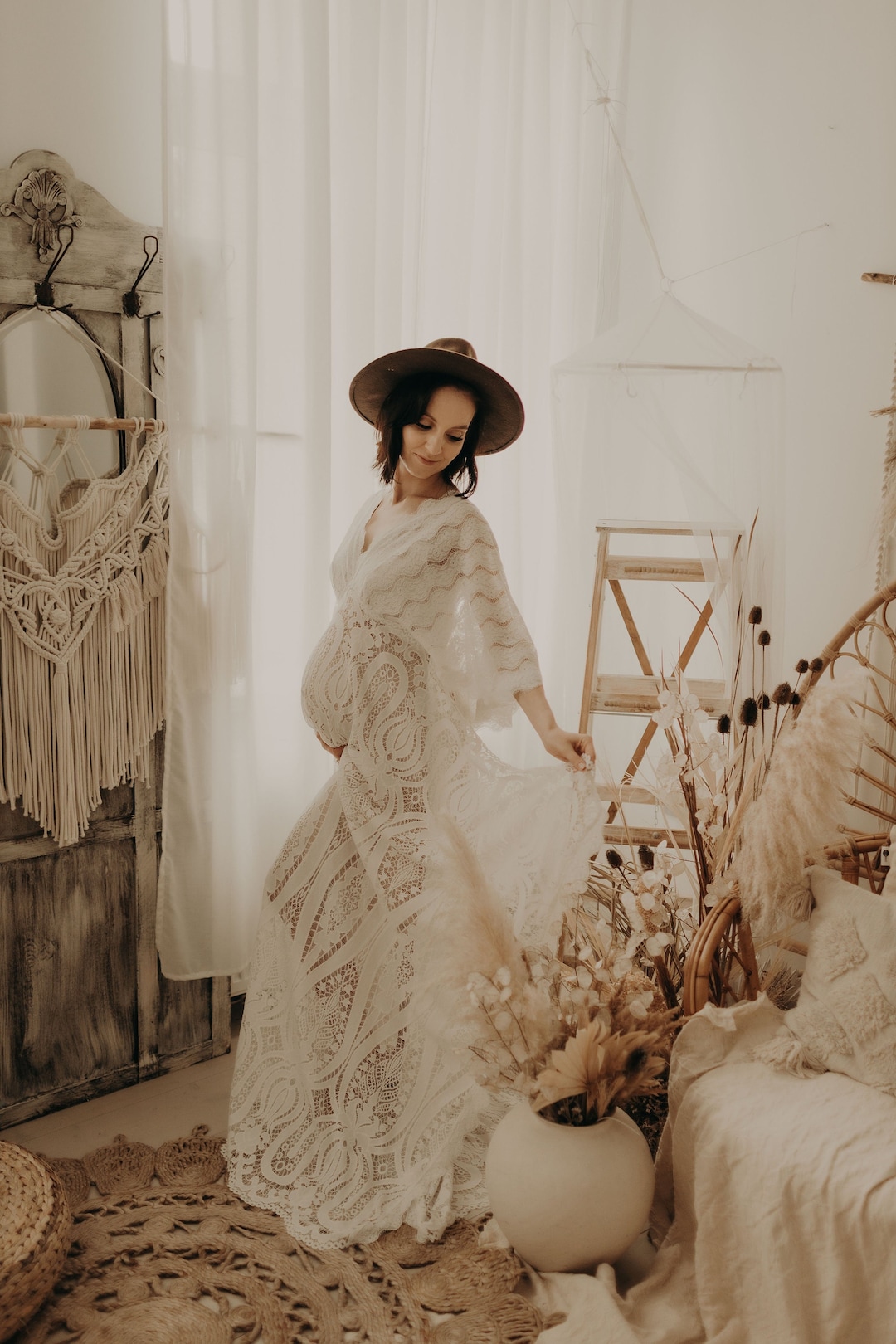 Lace Boho Dress, Bohemian Wedding Dress, Maternity Boho Dress, Boho ...