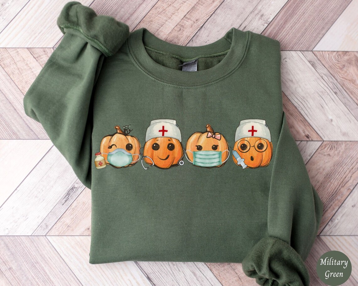 Pumpkin Nurse Halloween Sweatshirt, Fall Nursing Shirt, Spooky Season ...