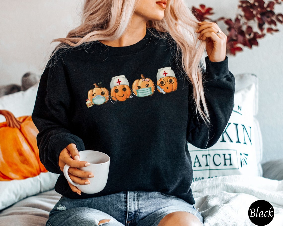 Pumpkin Nurse Halloween Sweatshirt, Fall Nursing Shirt, Spooky Season ...