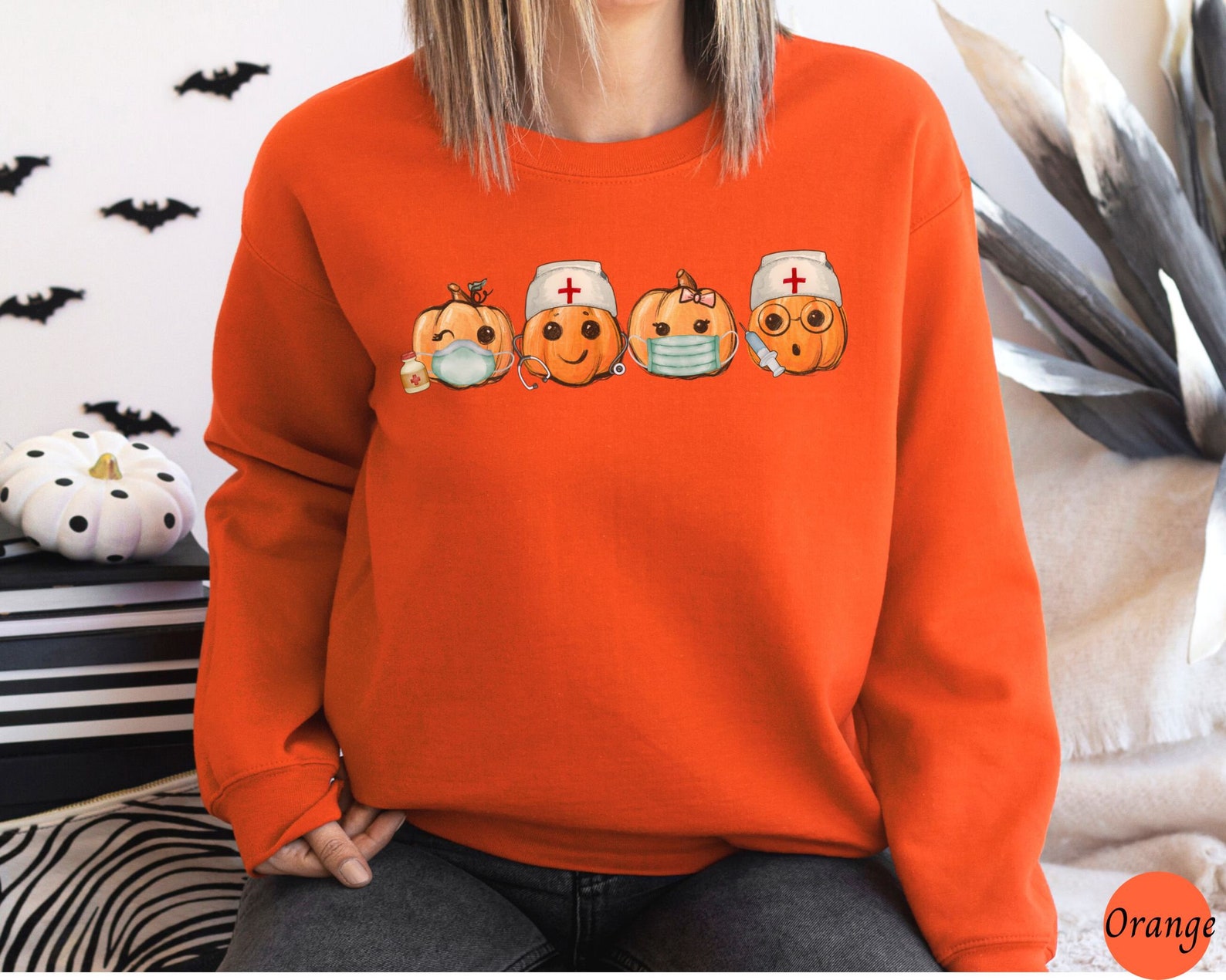 Pumpkin Nurse Halloween Sweatshirt, Fall Nursing Shirt, Spooky Season ...