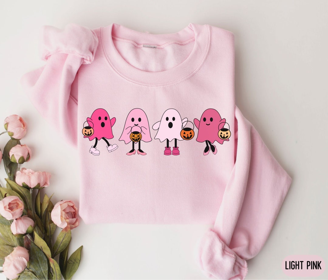 Pink Ghost Sweatshirt, Cute Ghosts Halloween Costume, Trendy Girls ...
