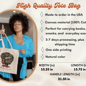 Custom Black Woman Canvas Tote Bag, Black Girl Magic, Personalized Afro ...