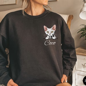 Custom Cat Sweatshirt, Personalized Cat Mom Sweatshirt, Cat Face ...