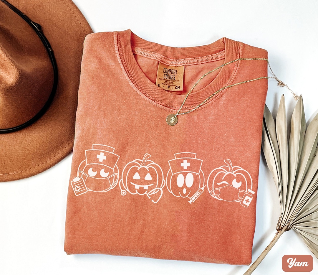 Comfort Colors® Pumpkin Nurse Shirt, Cute Halloween Nurse T-shirt ...