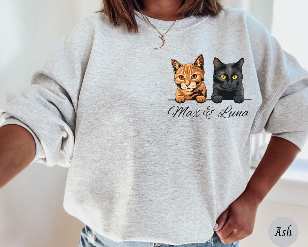 Custom Cat Sweatshirt, Personalized Cat Mom Sweatshirt, Cat Face ...