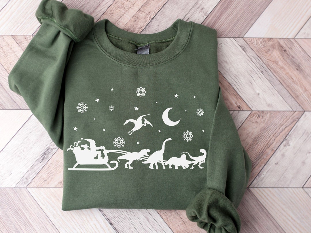 Christmas Dinosaur Sweatshirt, Sleigh Ride Dino Family Sweater, Cute ...