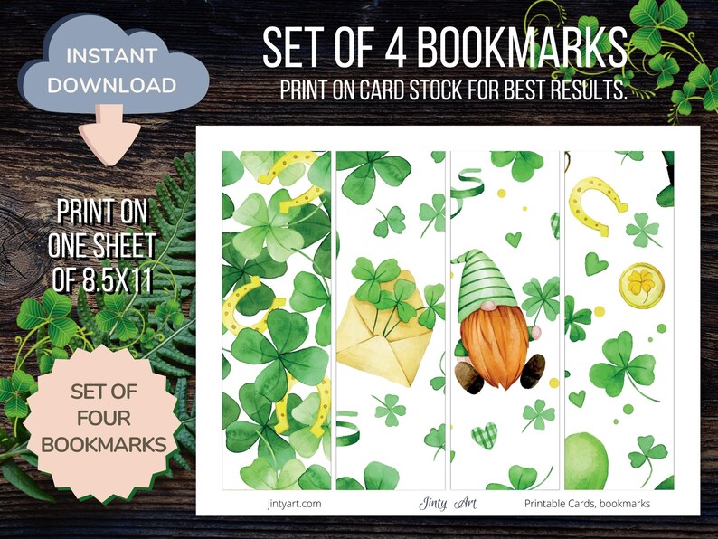 Saint Patrick's Day Printable Bookmarks, Four Leaf Clover, Lucky ...
