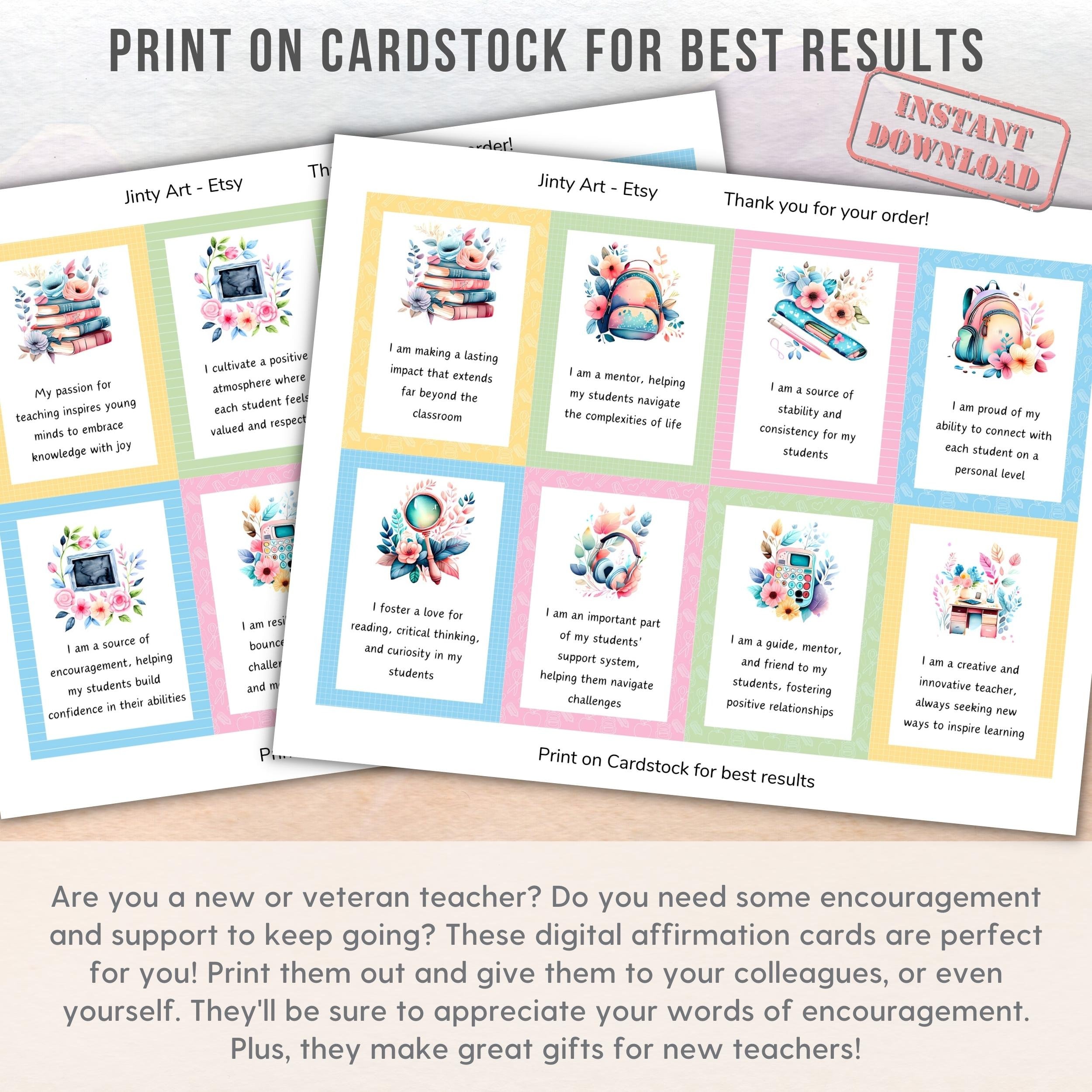 Teacher Affirmation Cards Printable. Perfect Gift for Teacher 40 ...