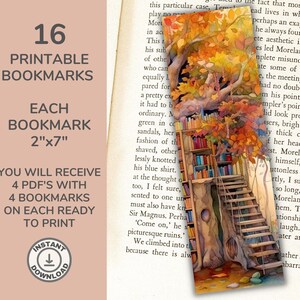 Printable Woodland Library Bookmarks. Watercolor Libraries in Autumn ...