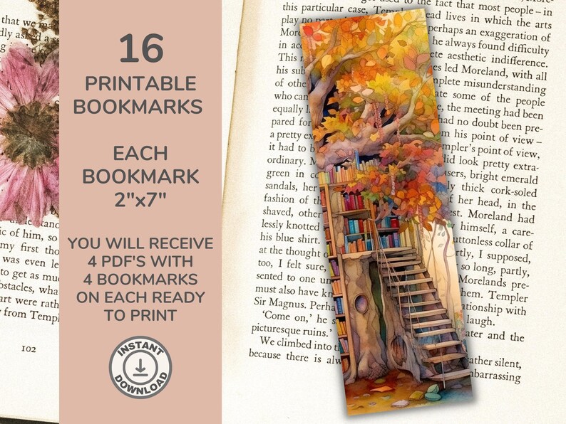 Printable Woodland Library Bookmarks. Watercolor Libraries in Autumn ...