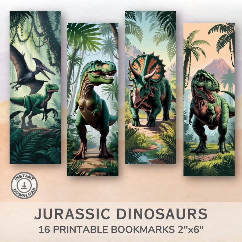 Dinosaur Bookmarks: Jurassic T-rex, Velociraptor, Brachiosaurus ...