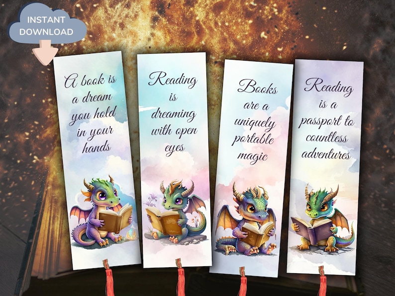Dragon Printable Bookmarks Set of 4. Printable Dragon - Etsy