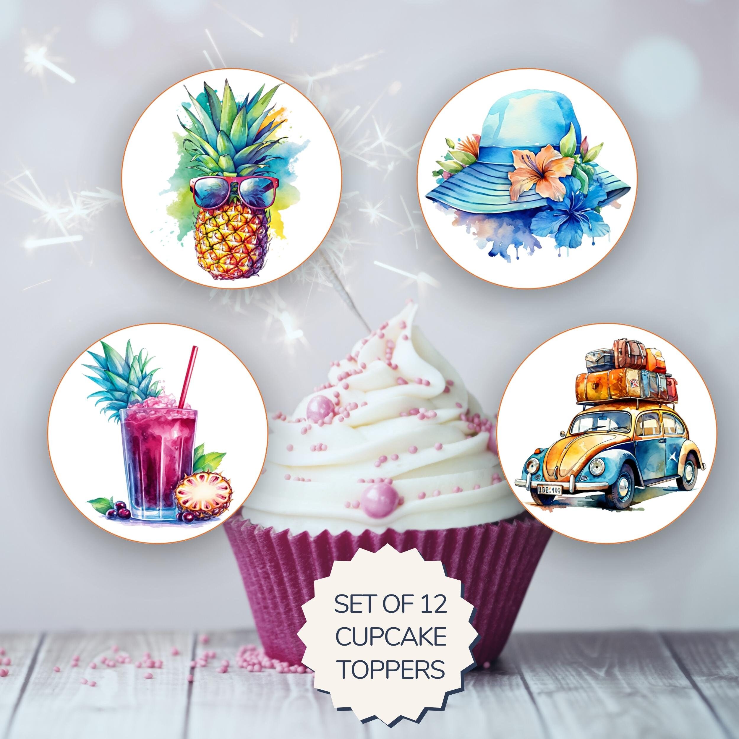 Printable Summer Vibes Cupcake Toppers. Set of 12 Fun Designs. Perfect ...