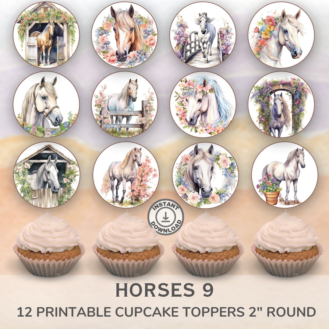Printable Horses Cupcake Toppers. Set of 12 Fun Designs. Perfect for ...