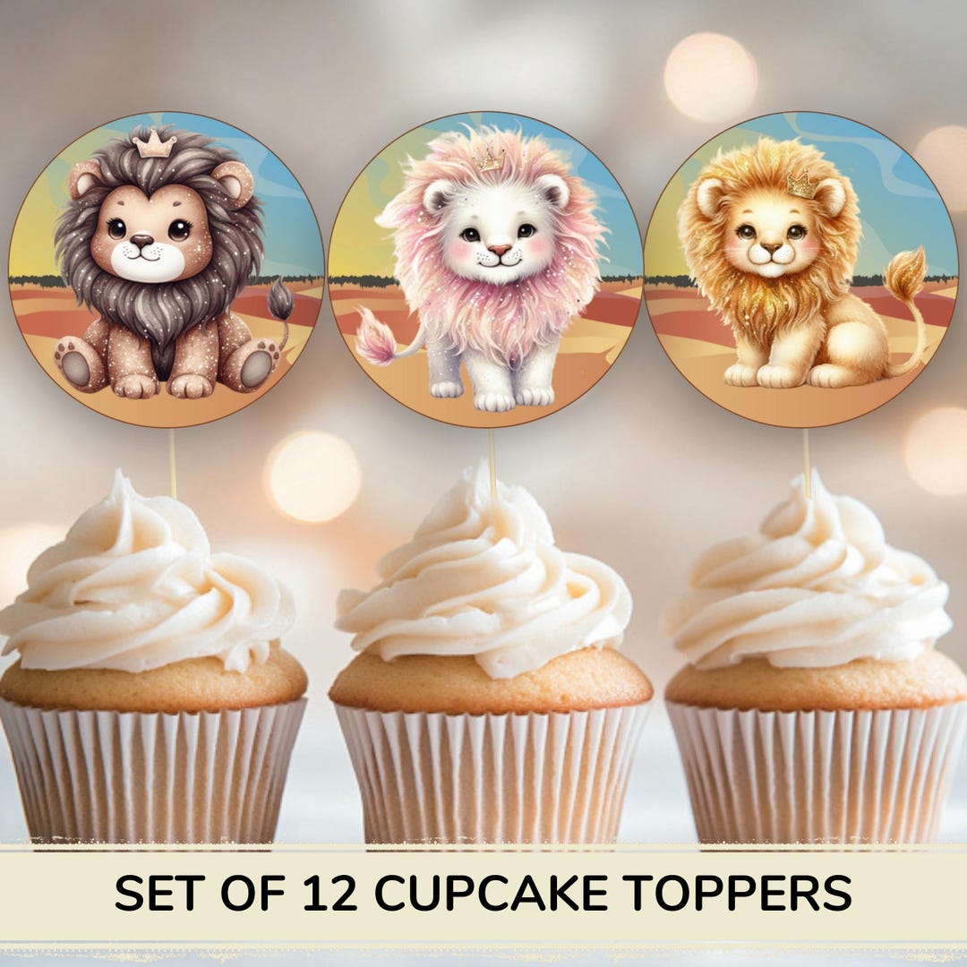 Printable Cute Lions Cupcake Toppers. Set of 12 Fun Designs. Perfect ...