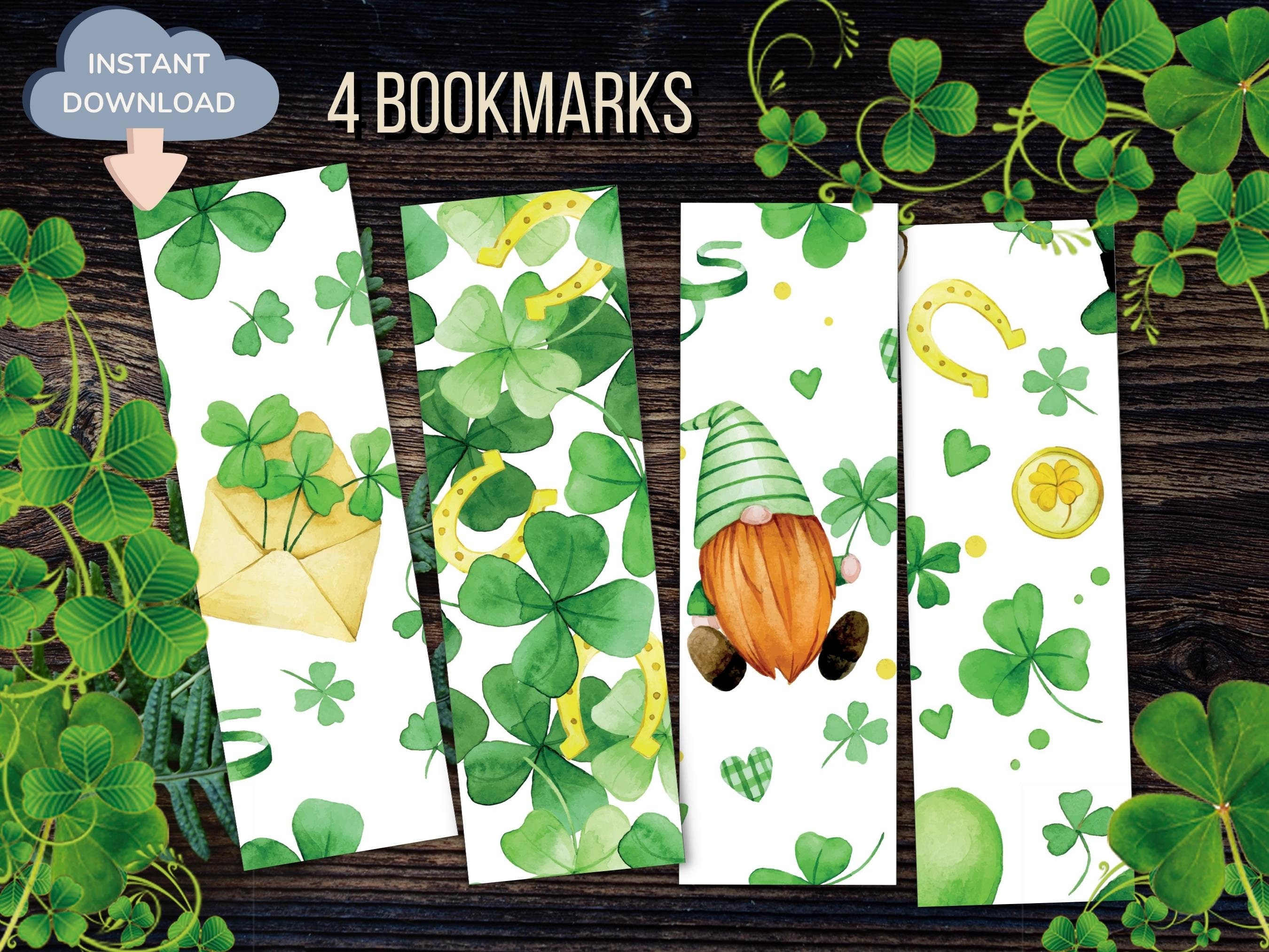 Saint Patrick's Day Printable Bookmarks, Four Leaf Clover, Lucky ...