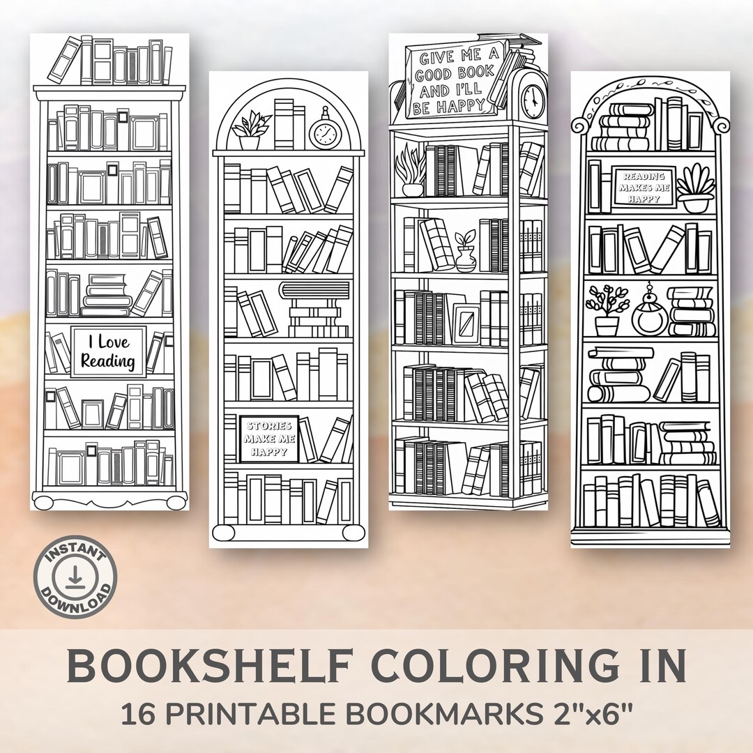 Bookshelf Quotes Coloring Bookmarks: Set of 16 (digital Download) - Etsy