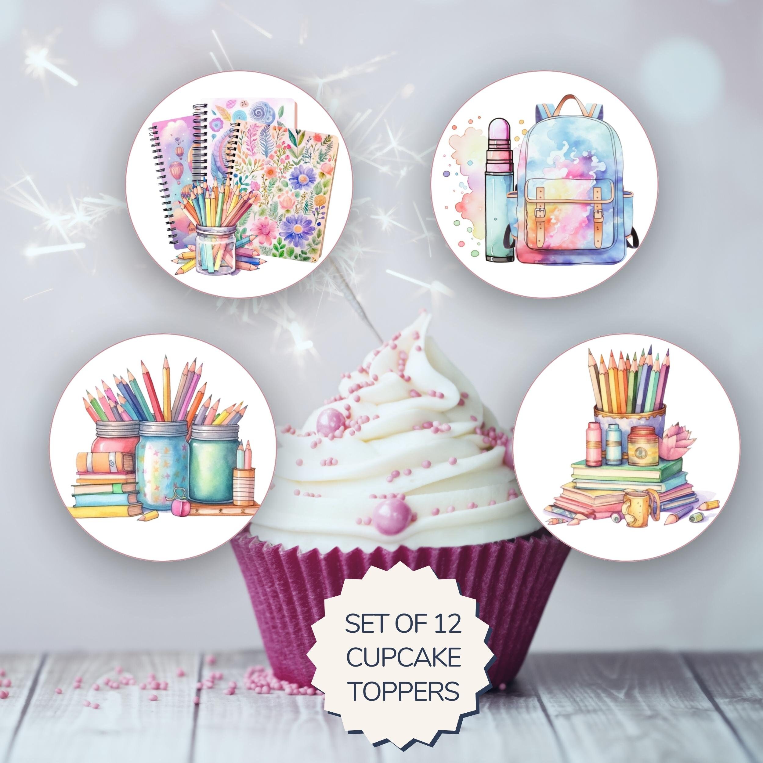 Printable Back to School Cupcake Toppers. Set of 12 Fun Designs ...