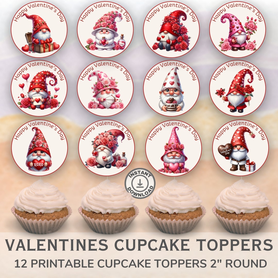 Valentine's Day Cupcake Toppers Printable. Set of 12 Fun Designs. Happy ...
