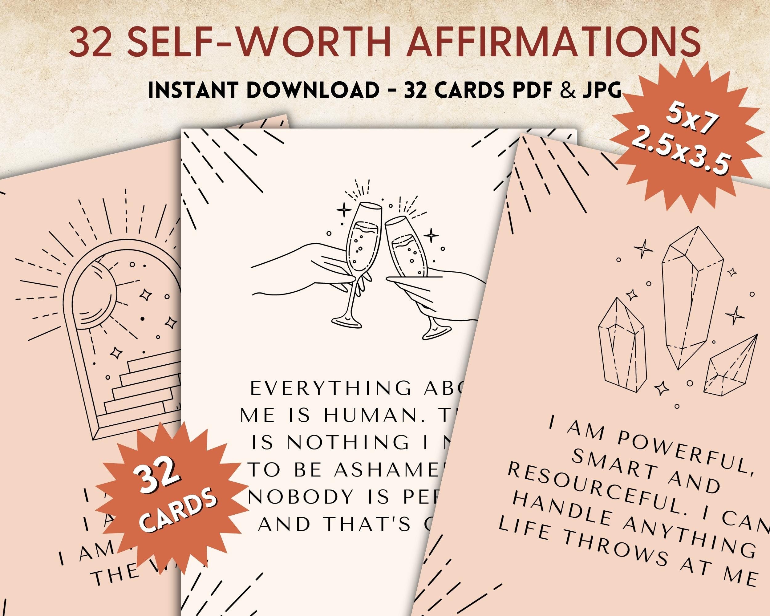 Self Worth Affirmation Cards. Wellness, Self Love and Self Confidence ...