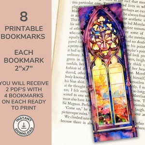 Printable Stained Glass Windows Bookmarks. Watercolor Glass and Flowers ...