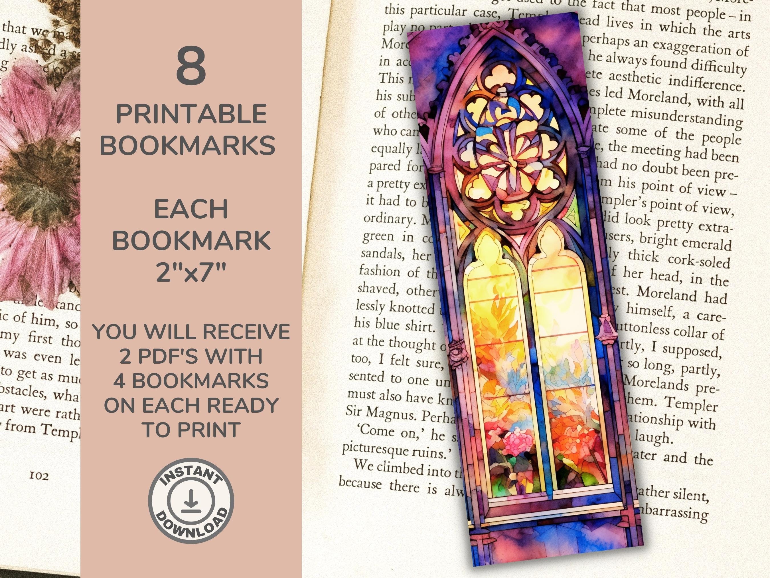 Printable Stained Glass Windows Bookmarks. Watercolor Glass and Flowers ...
