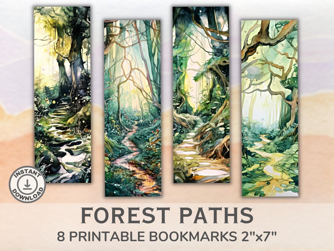 Printable Forest Path Bookmarks. Watercolor Woodland Pathways. Bookmark ...