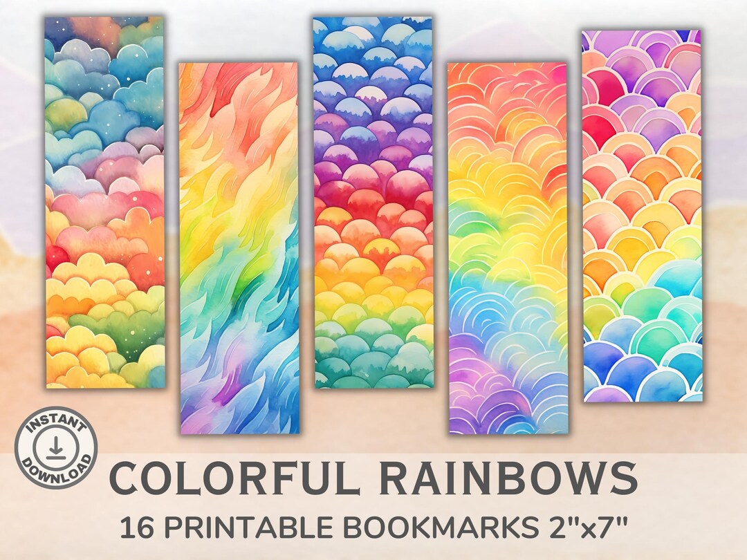 Watercolor Rainbow Bookmarks: Set of 16 Printable Book Lover Gifts ...
