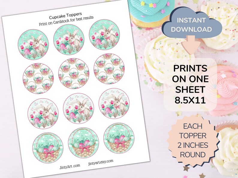 Easter Cupcake Toppers Printable, Easter Party Gift Tags, Bunny Party ...