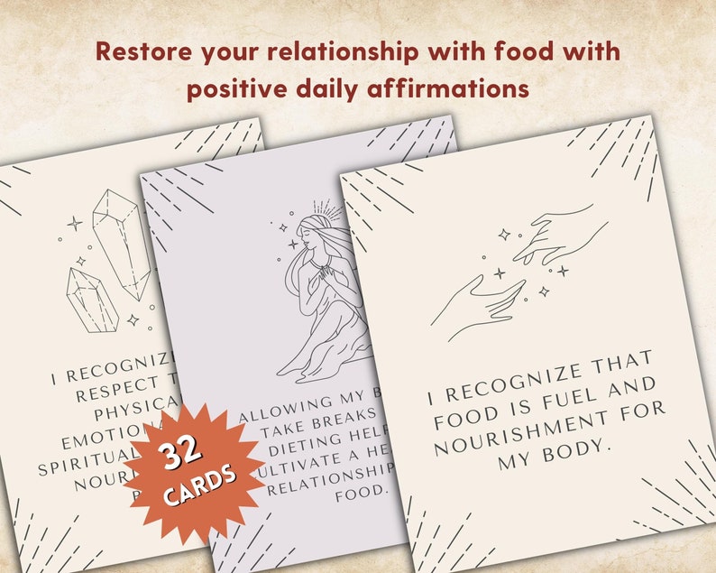 Mindful Eating Affirmation Cards: 32 Printable Cards (digital Download ...