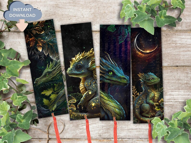 Dragon Printable Bookmarks Set of 4. Printable Dragon - Etsy