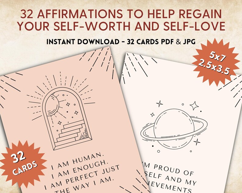 Self Worth Affirmation Cards. Wellness, Self Love and Self Confidence ...