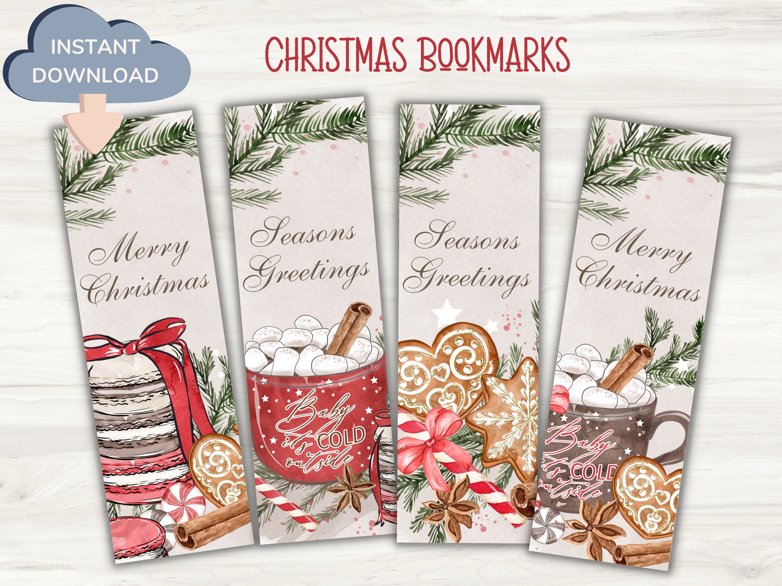 Christmas Printable Bookmarks Set of 4. Printable Christmas - Etsy