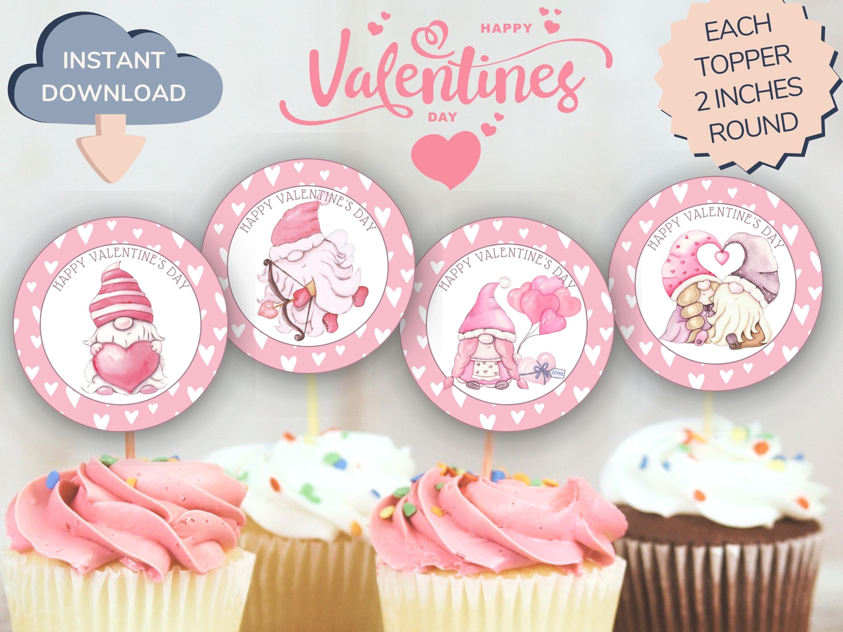 Printable Valentine's Day Cupcake Toppers. Set of 4 Fun Designs. Happy ...