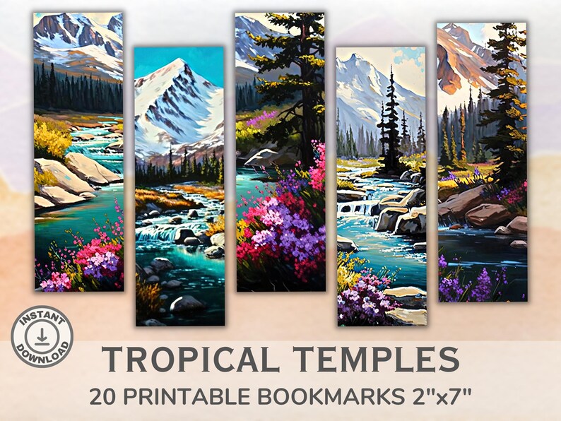 Printable Mountain Streams Bookmarks. Watercolor Mountains, Creeks and ...