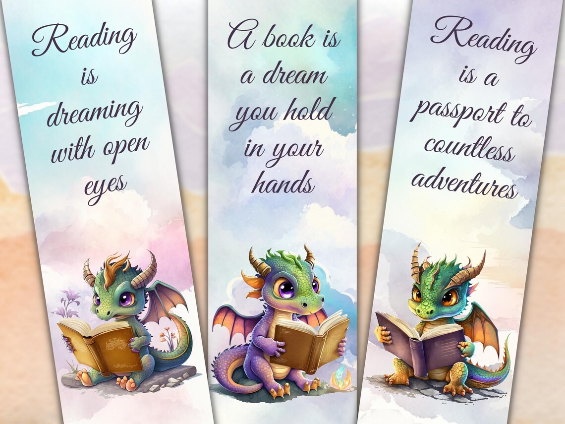 Dragon Printable Bookmarks Set of 4. Printable Cute Baby Dragon ...