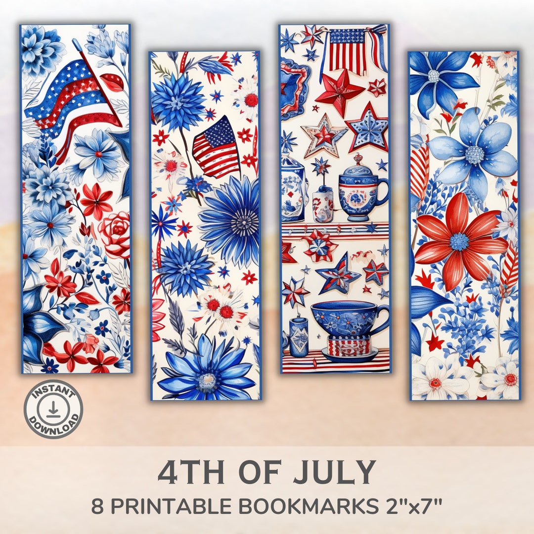 Printable 4th of July Bookmarks. Watercolor Red, White and Blue ...