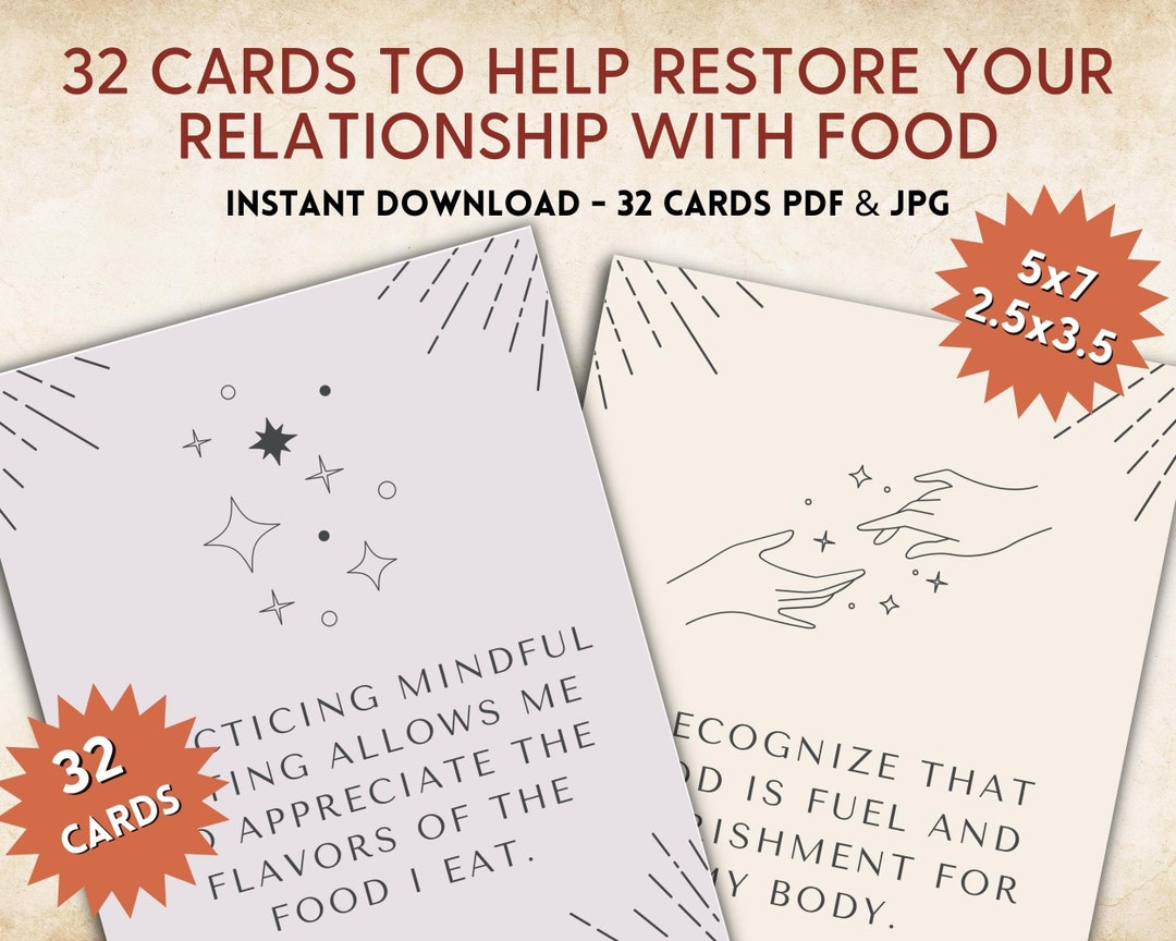 Mindful Eating Affirmation Cards: 32 Printable Cards (digital Download ...