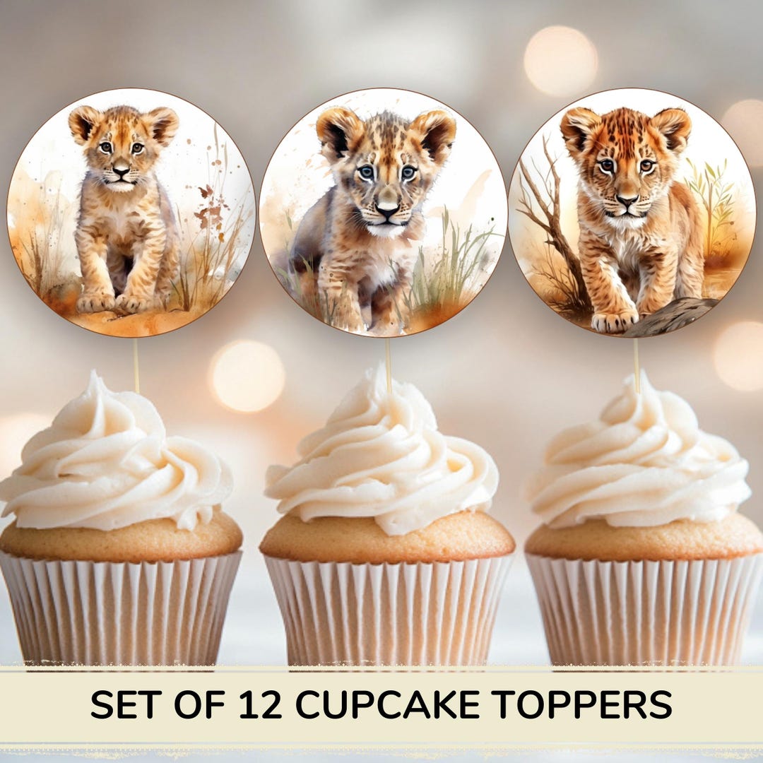 Printable Lion Cub Cupcake Toppers. Set of 12 Fun Designs. Perfect for ...