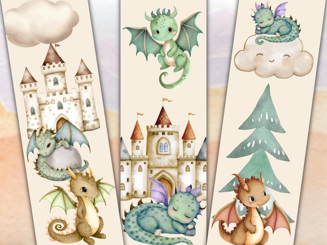 Baby Dragon Printable Bookmarks Set of 4. Printable Cute Baby Dragon ...