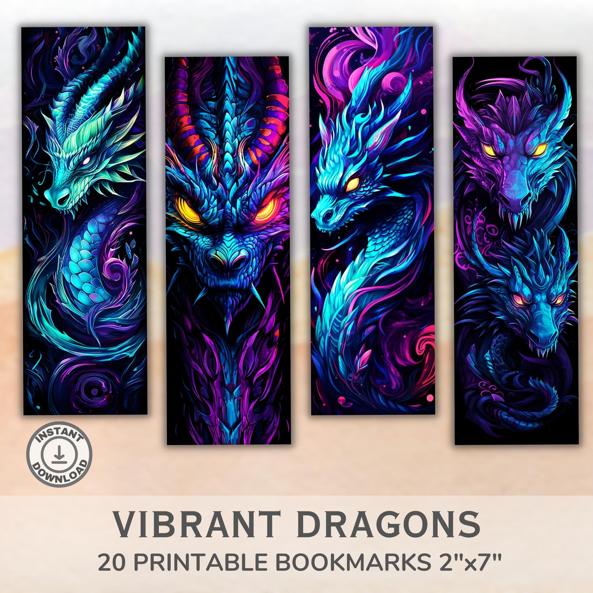 Printable Vibrant Dragons Bookmarks. Electric Pink and Blue - Etsy