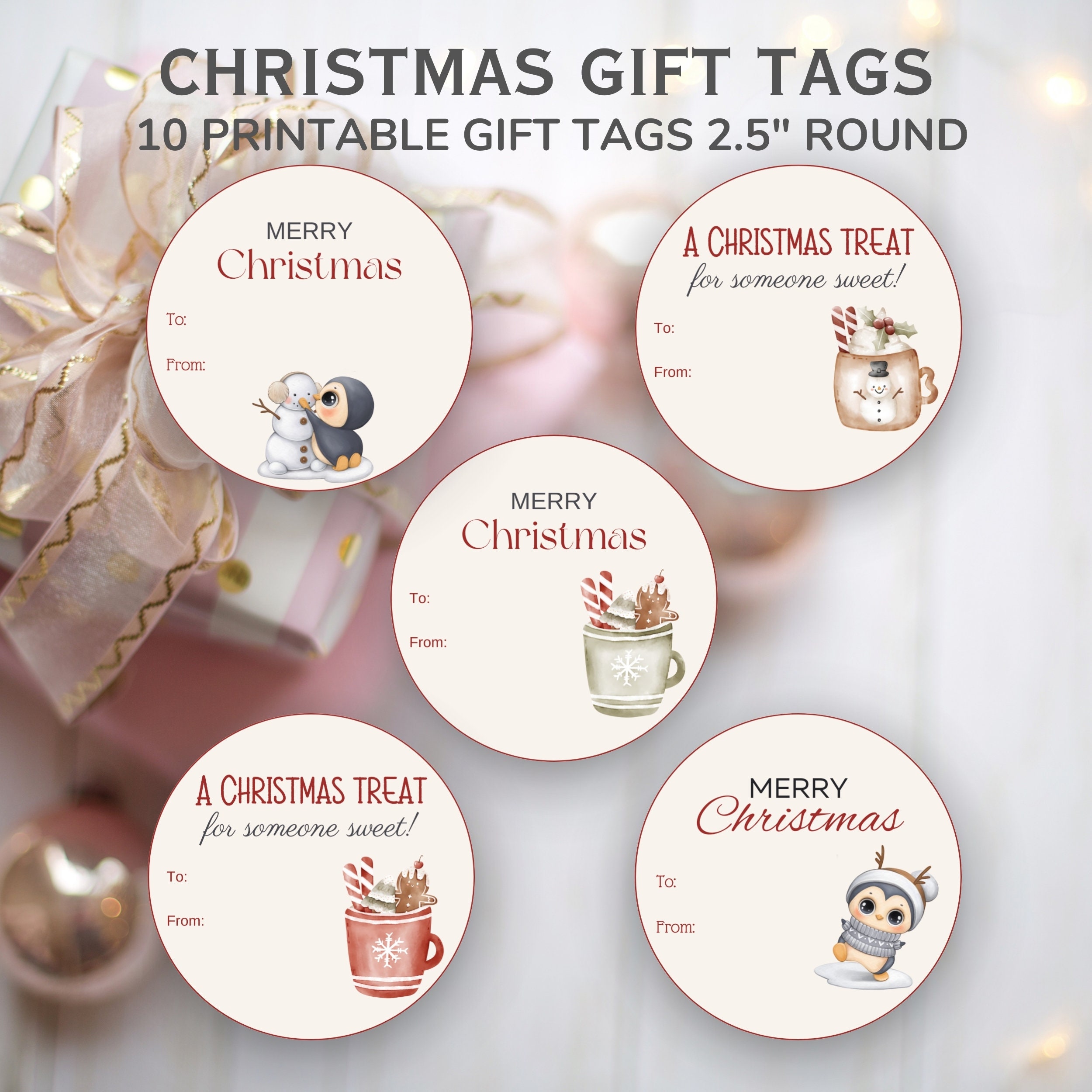 Printable Christmas Gift Tags Round. Merry Christmas Gift Tag. - Etsy