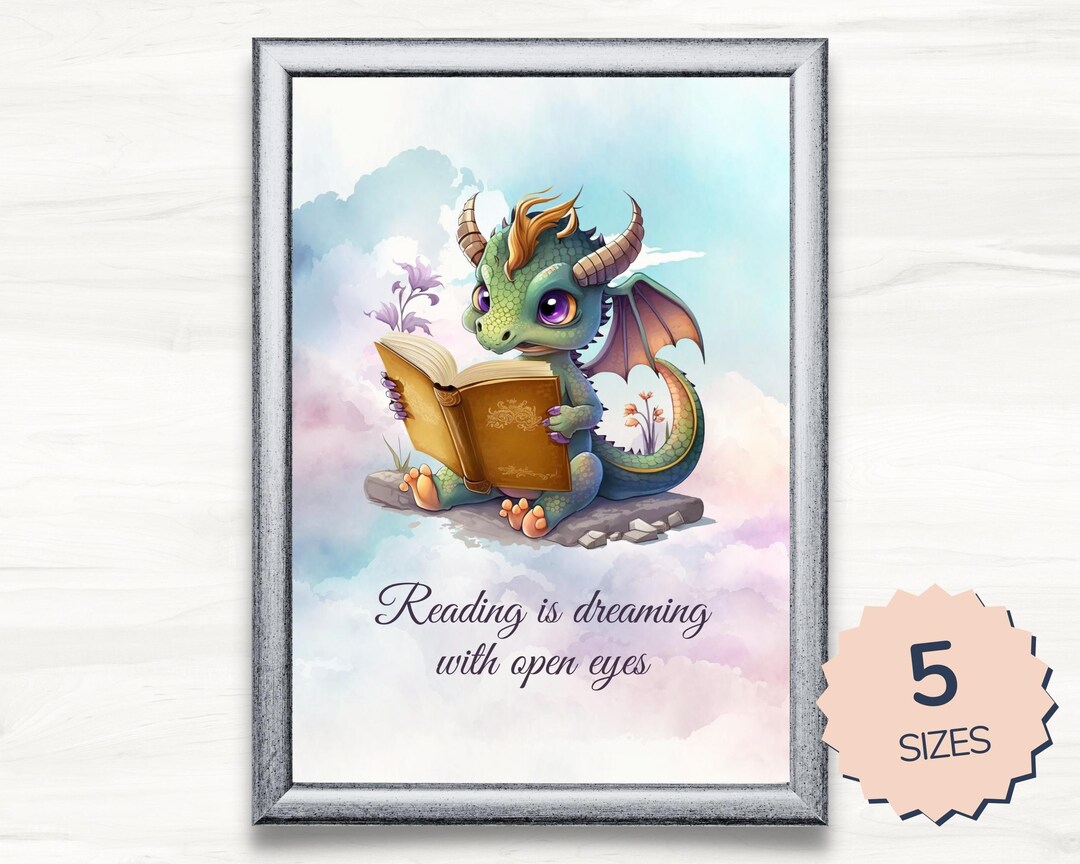 Dragon Reading Art Print. Reader Art Work. Bookworm or Librarian Gift ...