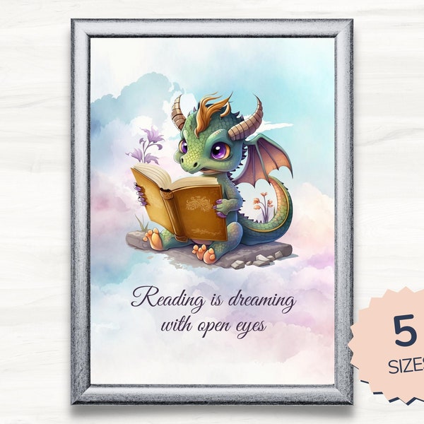 Book Dragon Art Print - Etsy