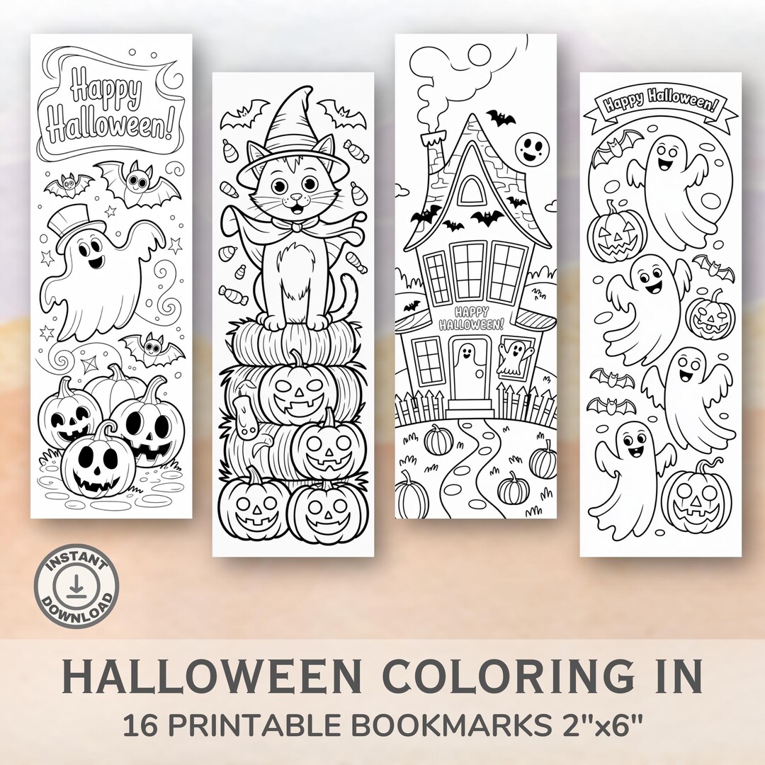 Halloween Coloring Bookmarks: Spooky Reader Gift Bundle (digital ...