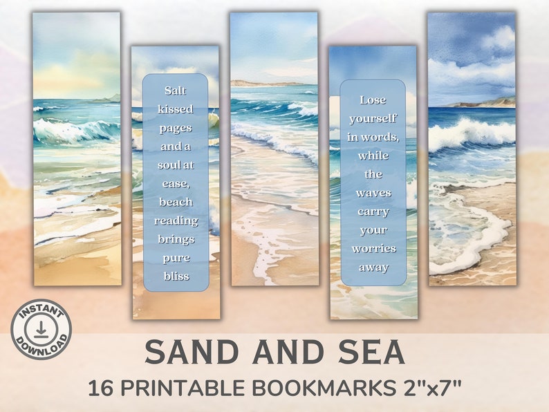 Printable Beach Bookmarks. Watercolor Quotes, Sand, Sea and Waves ...