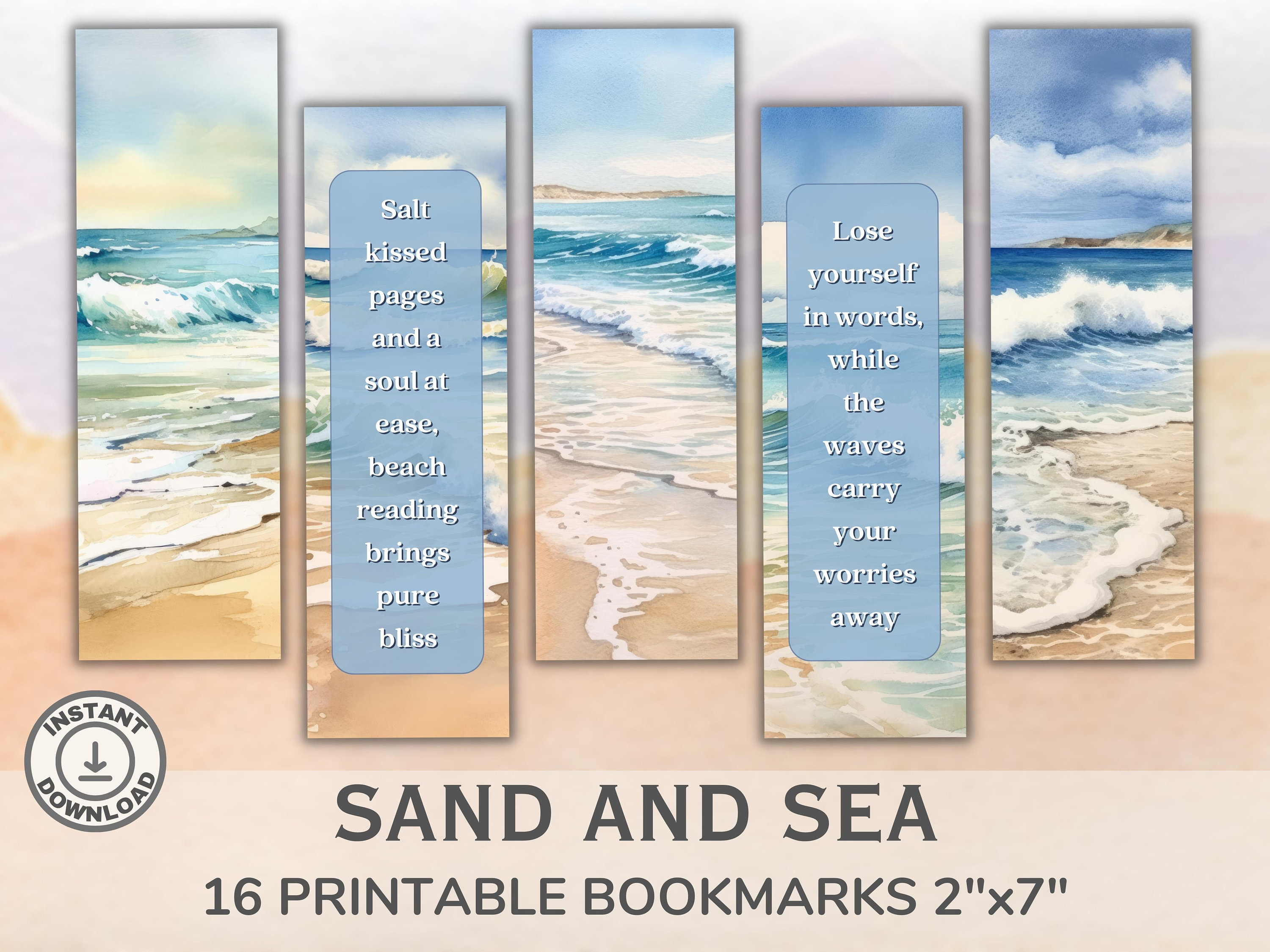 Printable Beach Bookmarks. Watercolor Quotes, Sand, Sea and Waves ...